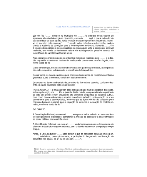 Modelo de Ação Civil Pública Ambiental com tutela de urgência para ...